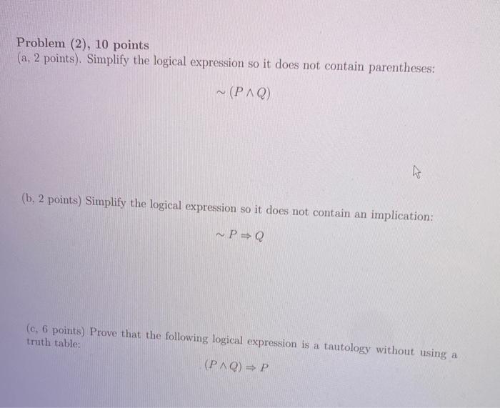 Solved Problem (2), 10 points (a, 2 points). Simplify the | Chegg.com Solved Problem (2), 10 points (a, 2 points). Simplify the | Chegg.com