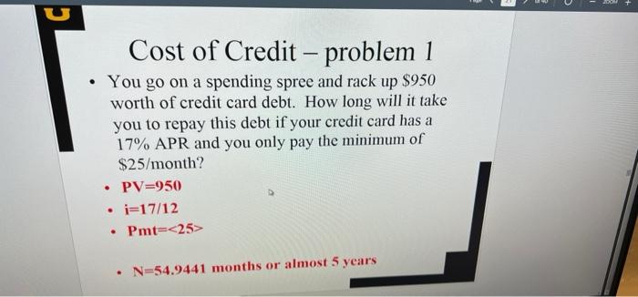 Solved U Cost of Credit - problem 1 • You go on a spending | Chegg.com