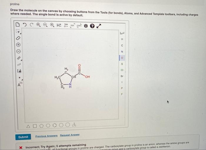Solved proline Draw the molecule on the canvas by choosing | Chegg.com