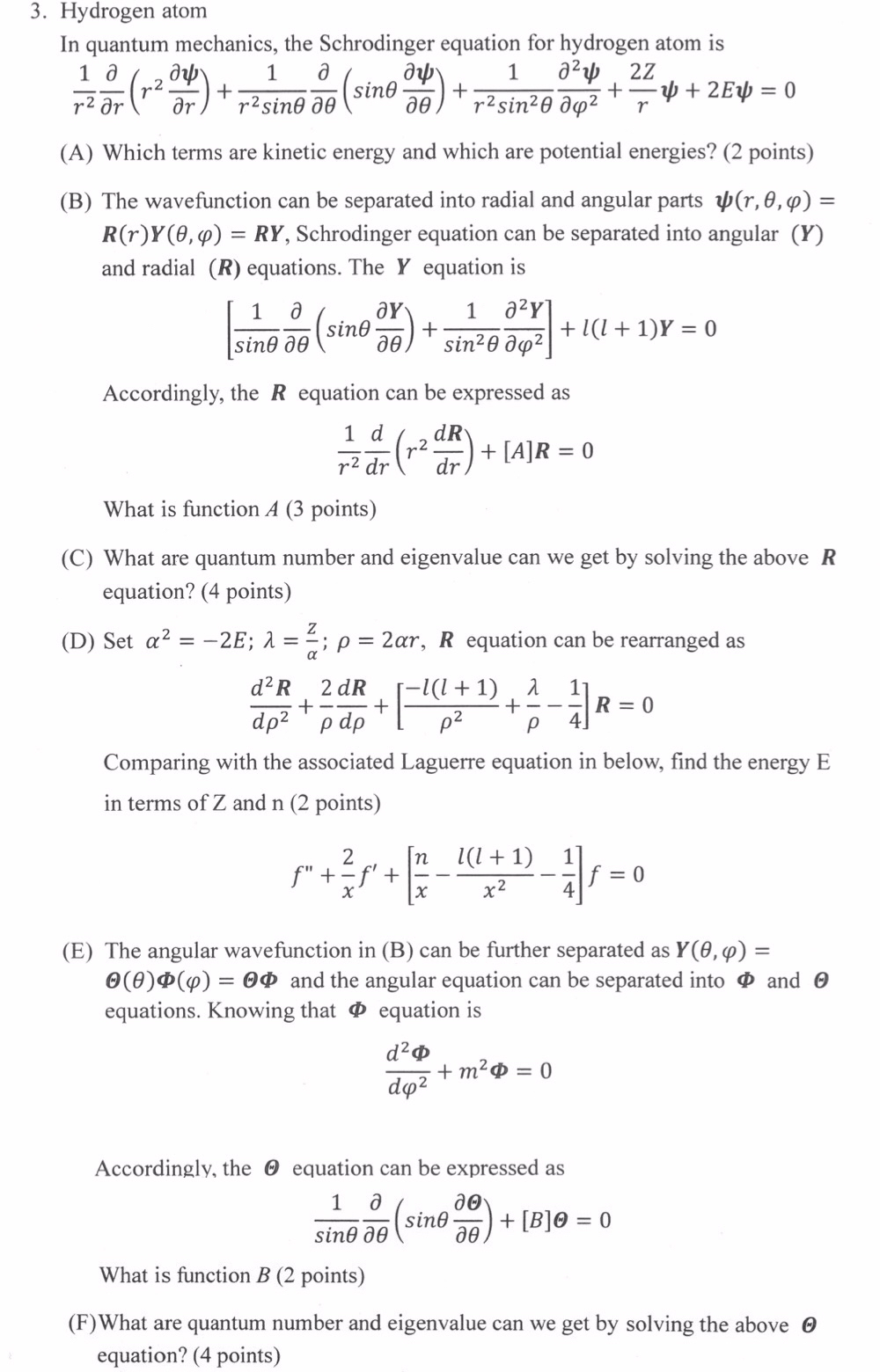 Solved Hydrogen atomIn quantum mechanics, the Schrodinger | Chegg.com