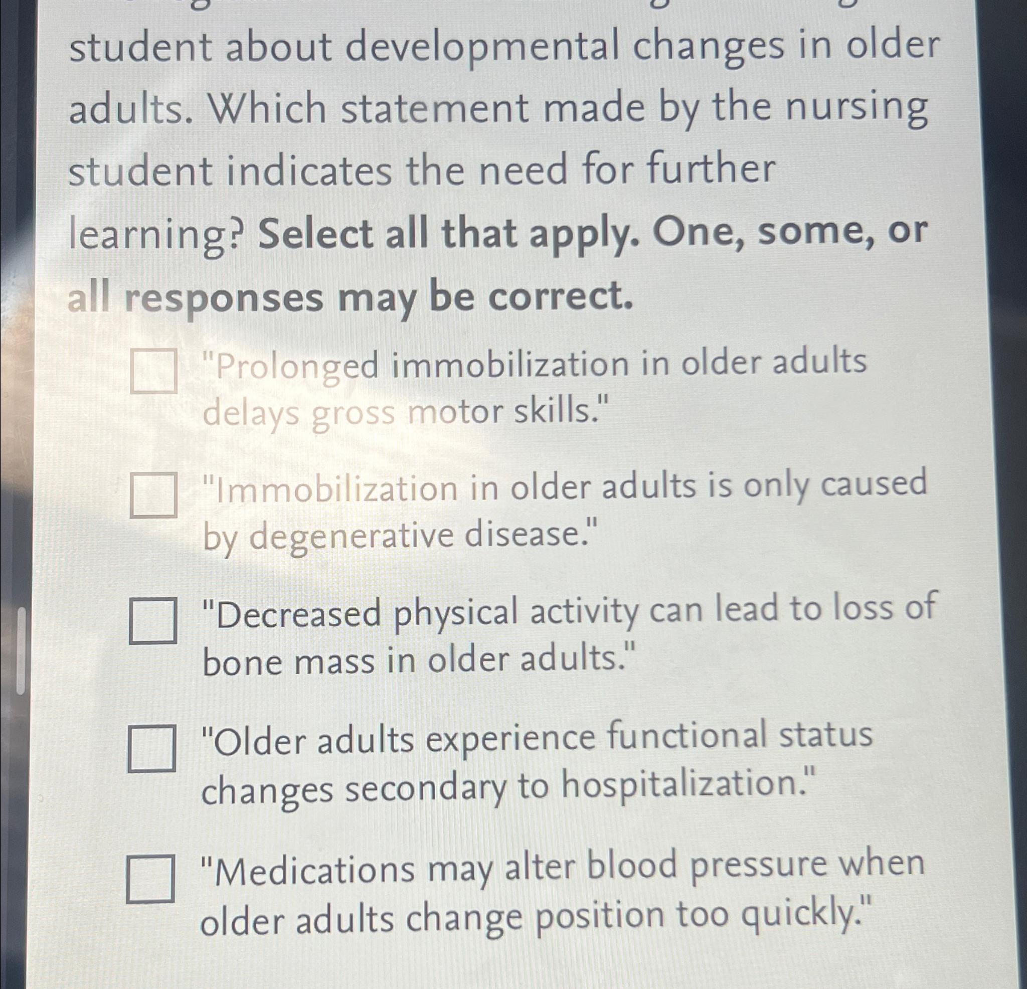 Solved student about developmental changes in older adults. | Chegg.com