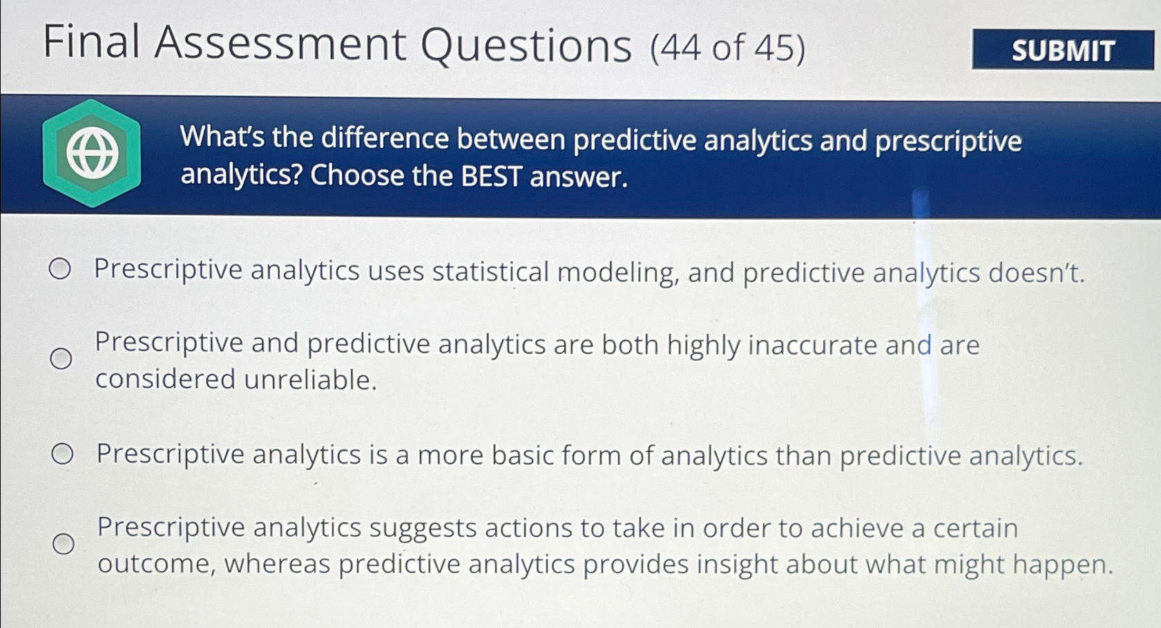 Solved Final Assessment Questions (44 ﻿of 45)What's the | Chegg.com