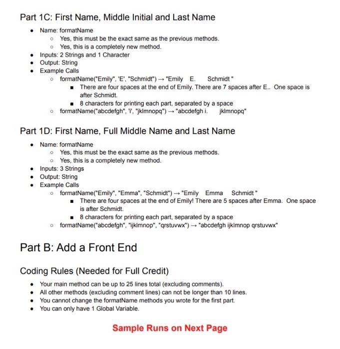 Solved Part 1: Making Formatter Method In this part you will | Chegg.com