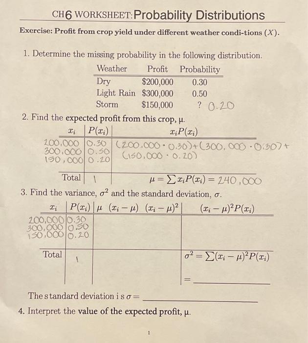 Solved CH6 WORKSHEET: Probability Distributions Exercise: | Chegg.com