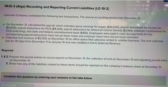 Solved PA10-3 (Algo) Recording and Reporting Current | Chegg.com