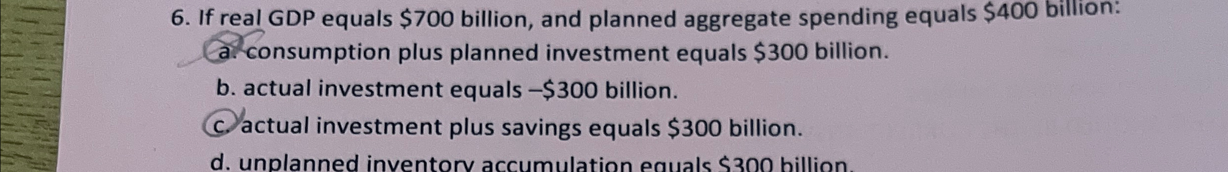 Solved If real GDP equals $700 ﻿billion, and planned | Chegg.com