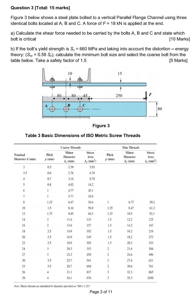 Solved Figure 3 below shows a steel plate bolted to a | Chegg.com