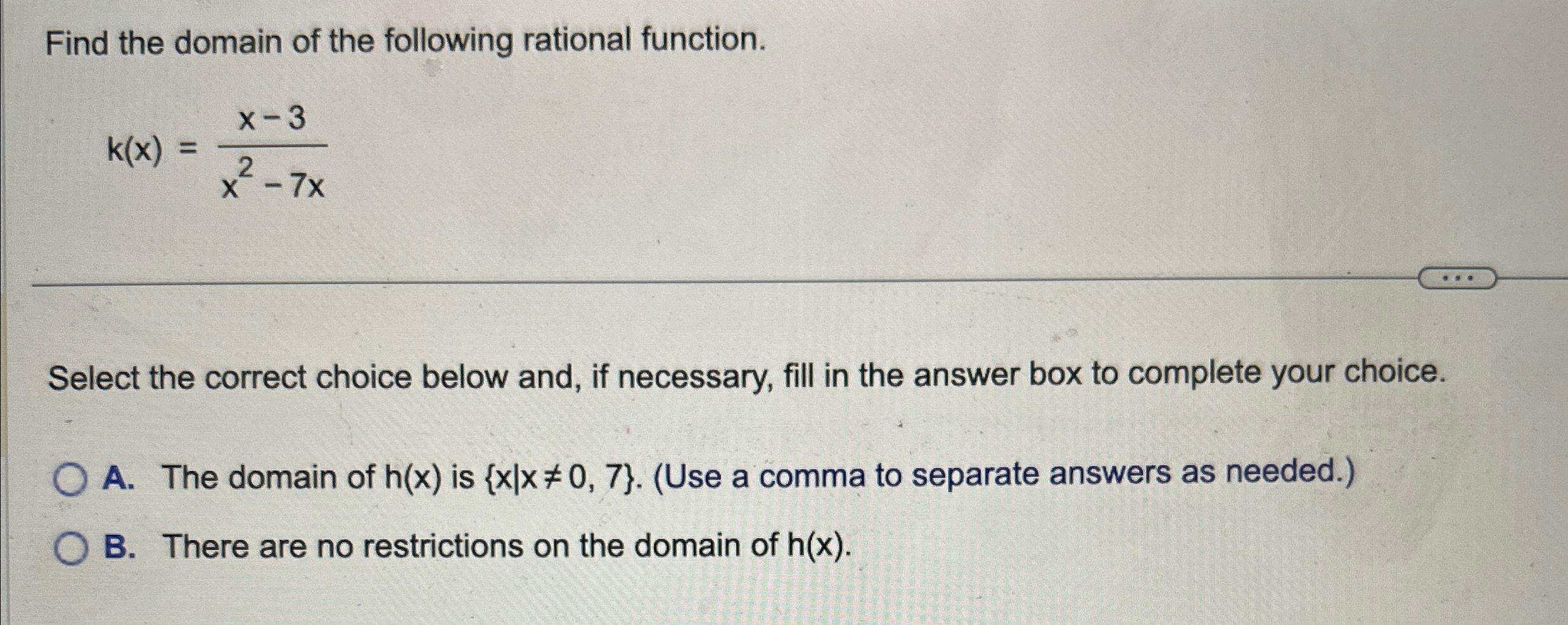 Solved Find the domain of the following rational | Chegg.com