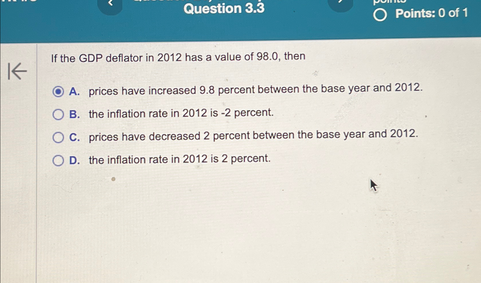 Solved Question 3.3Points: 0 ﻿of 1If the GDP deflator in | Chegg.com