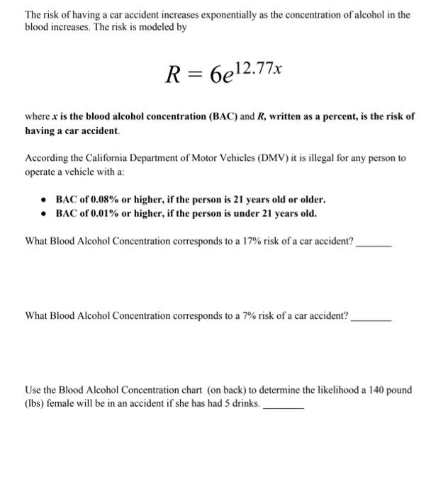 Solved The risk of having a car accident increases | Chegg.com