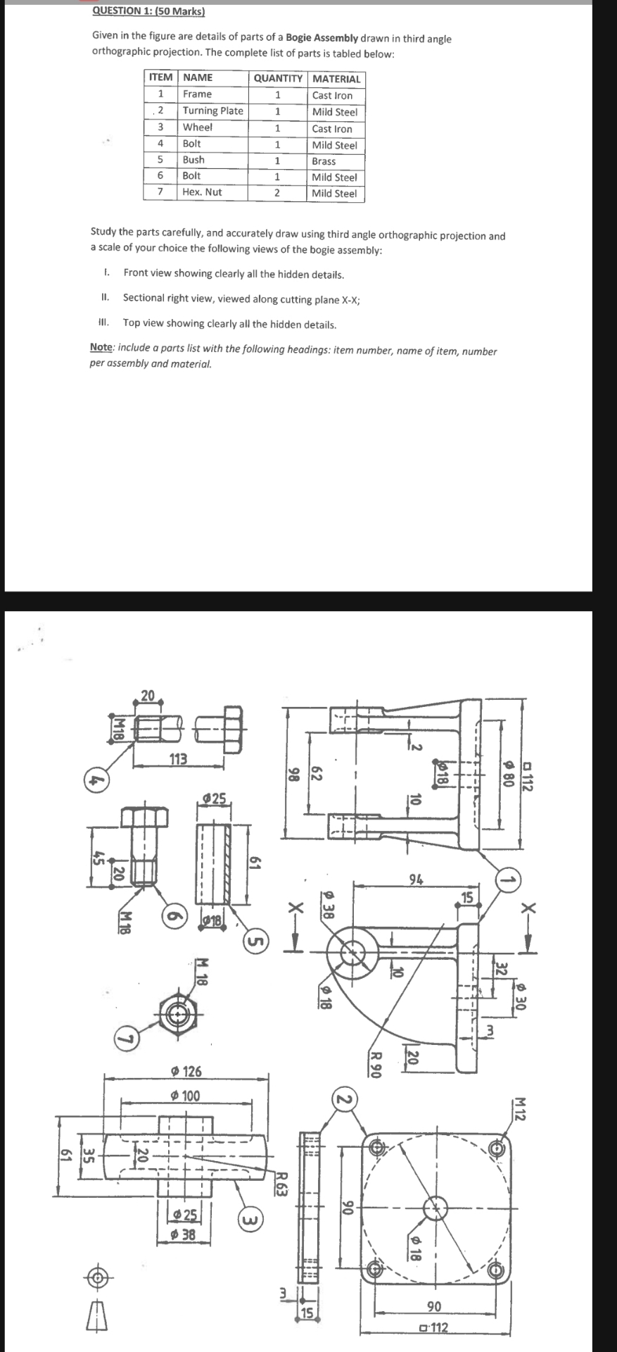 Solved QUESTION 1: Given in the figure are details of parts | Chegg.com