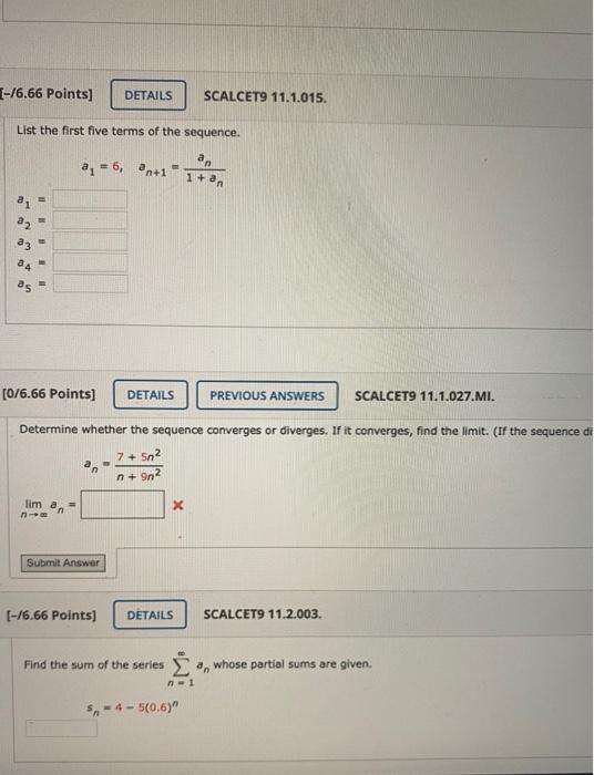 Solved 1-16.66 Points) DETAILS SCALCET9 11.1.015. List the | Chegg.com