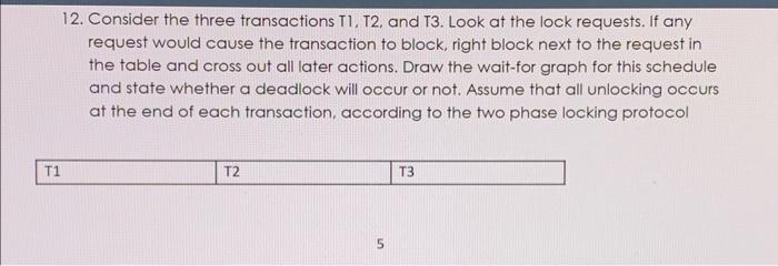 Solved 12. Consider the three transactions T1, T2, and T3. | Chegg.com