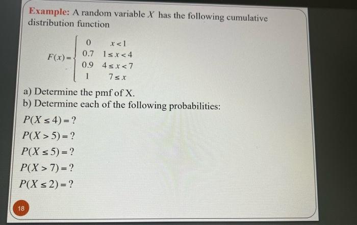 Solved Example: A random variable X has the following | Chegg.com