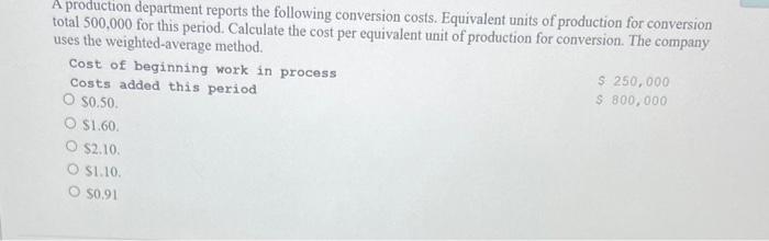Solved A production department reports the following | Chegg.com