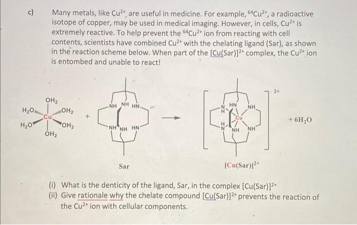 Solved a) Draw a Cu(II) coordination complex with the | Chegg.com