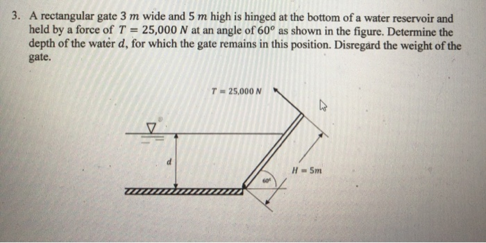 Solved 3. A rectangular gate 3 m wide and 5 m high is hinged | Chegg.com