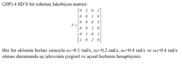 Jacobian matrix of a robot with 4 degrees of | Chegg.com