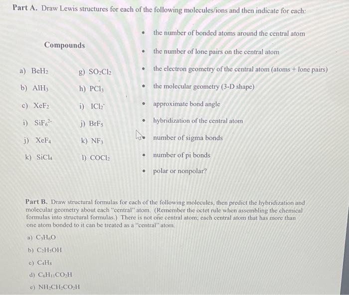Solved Part A. Draw Lewis structures for each of the | Chegg.com