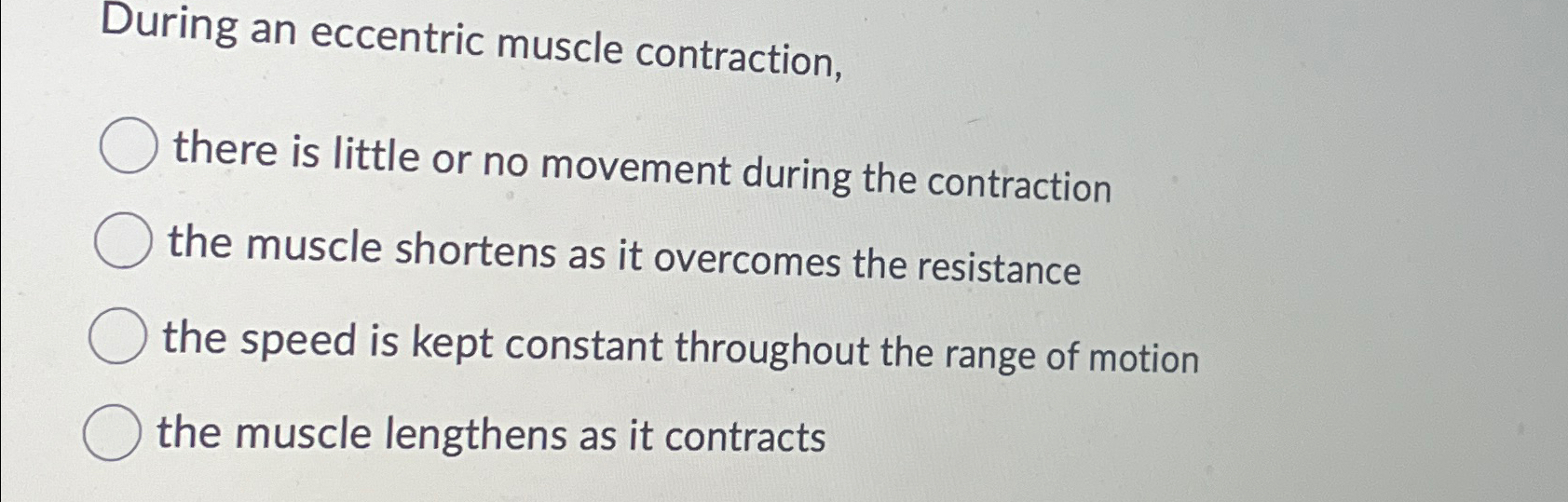 Solved During an eccentric muscle contraction, there is | Chegg.com