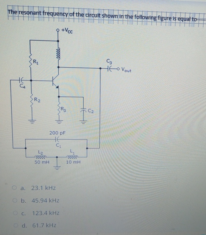 Solved The resonant frequency of the circuit shown in the | Chegg.com
