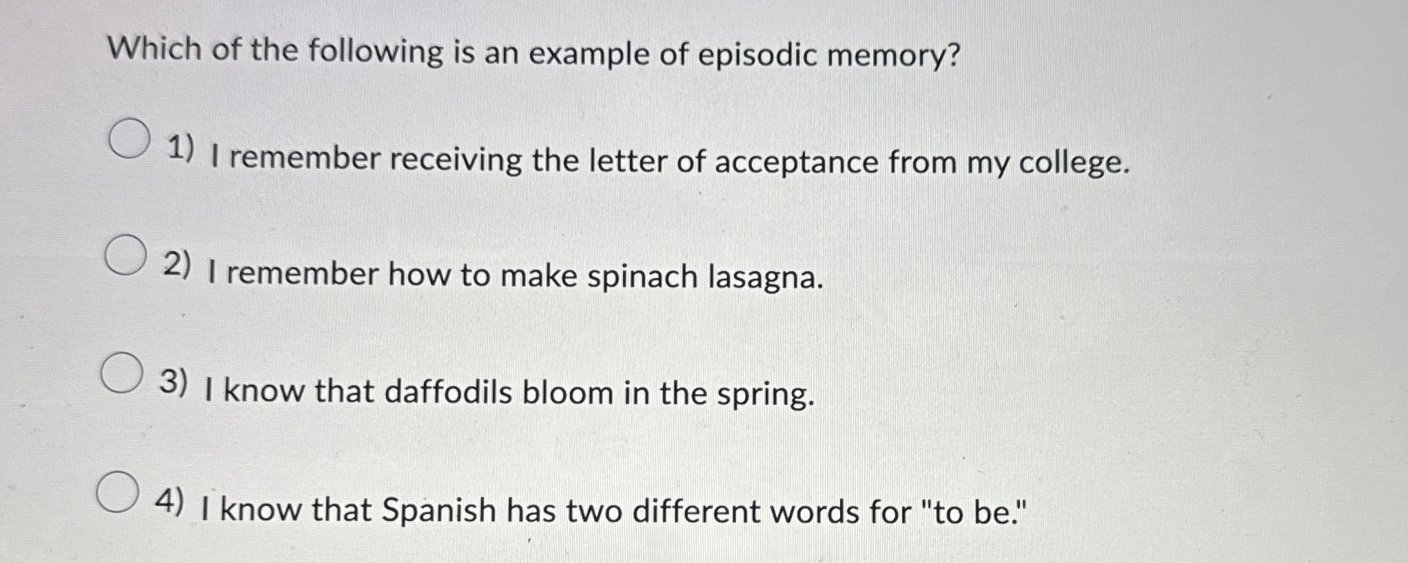 Solved Which of the following is an example of episodic | Chegg.com