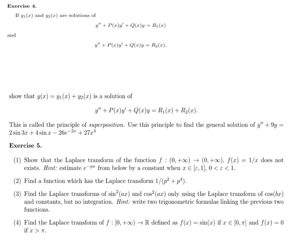 Solved Exercise 4.If y1(x) ﻿and y2(x) ﻿are solutions | Chegg.com