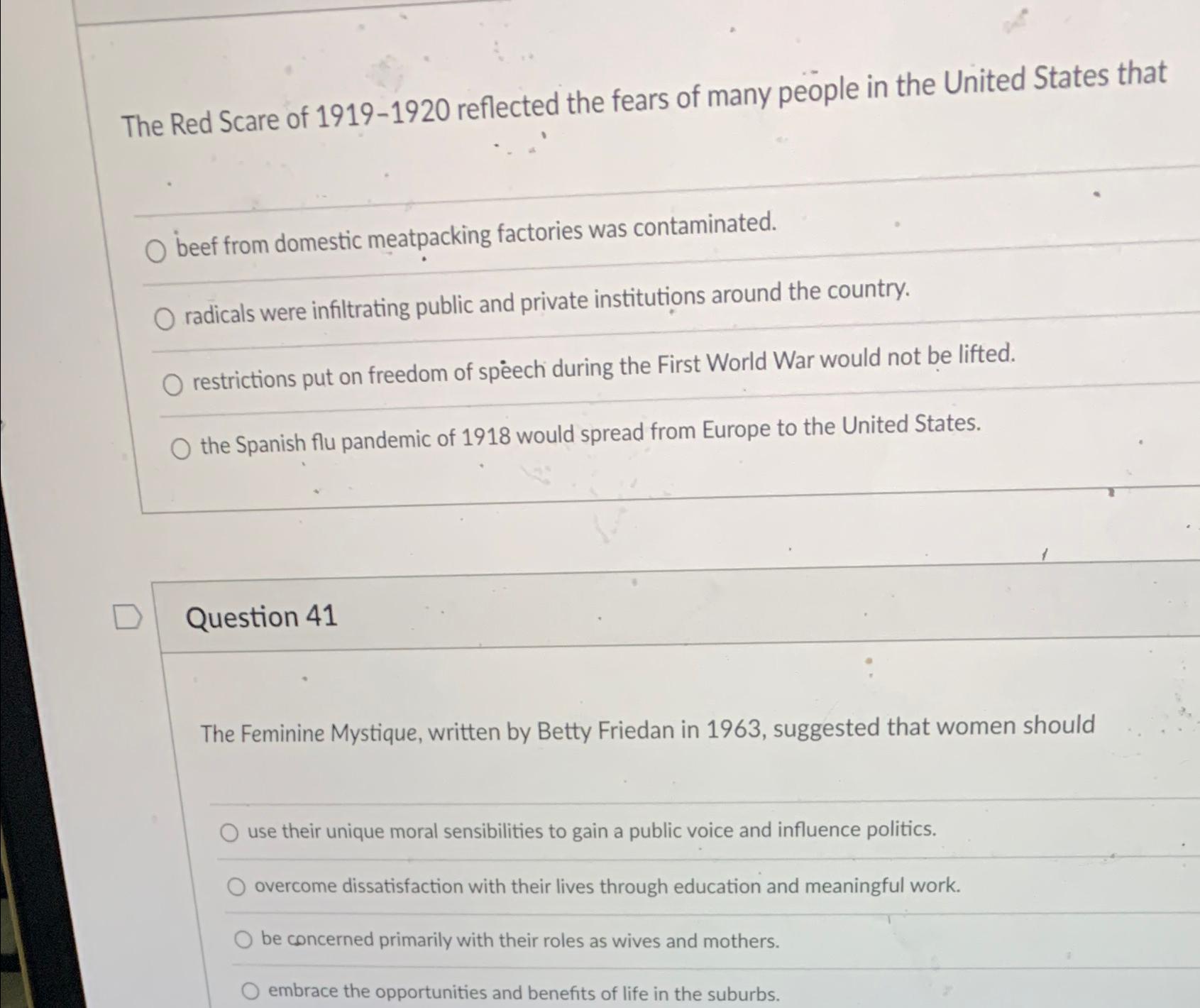 Solved The Red Scare of 1919-1920 ﻿reflected the fears of | Chegg.com