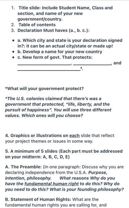 HELLO PLEASE CREATE YOUR OWN DECLARATION OF | Chegg.com