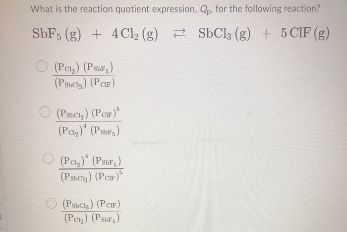 Solved What is the reaction quotient expression, Qp, for the | Chegg.com