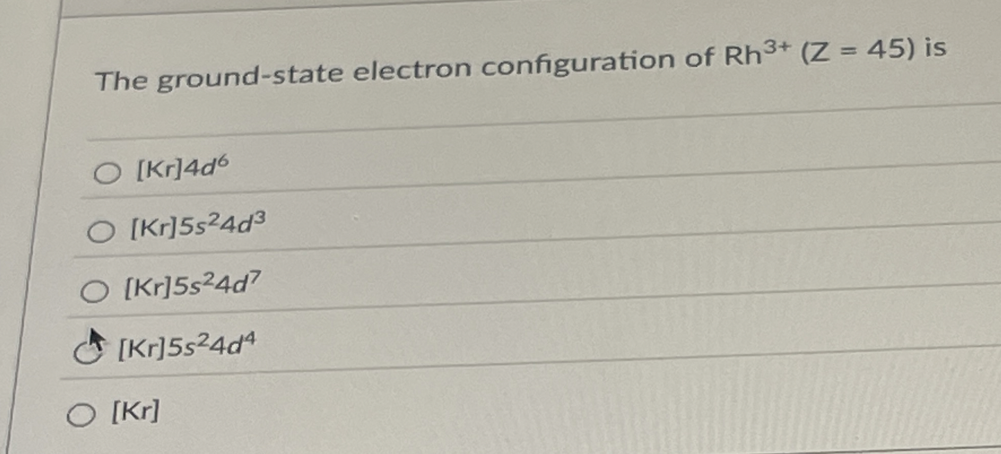 Solved The ground-state electron configuration of )=(45 | Chegg.com