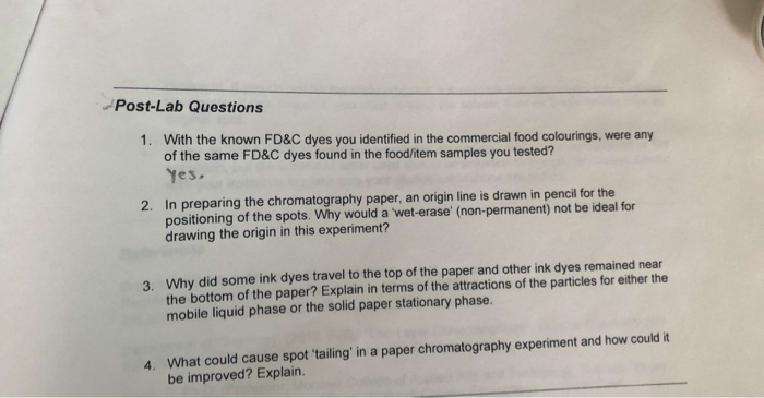 Solved Post-Lab Questions 1. With the known FD&C dyes you | Chegg.com