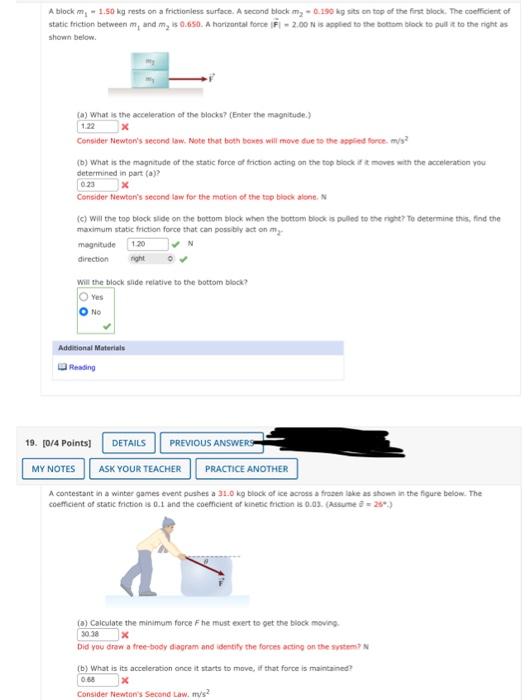 Solved A biock m1=1.50 kg rests on a frictionless surface. A | Chegg.com