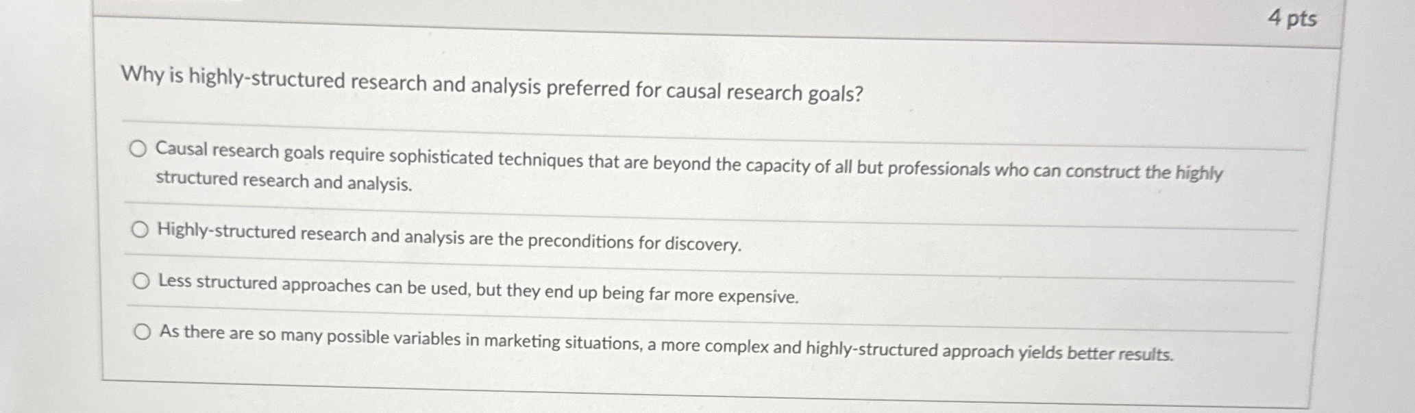 Solved 4 ﻿ptsWhy is highly-structured research and analysis | Chegg.com