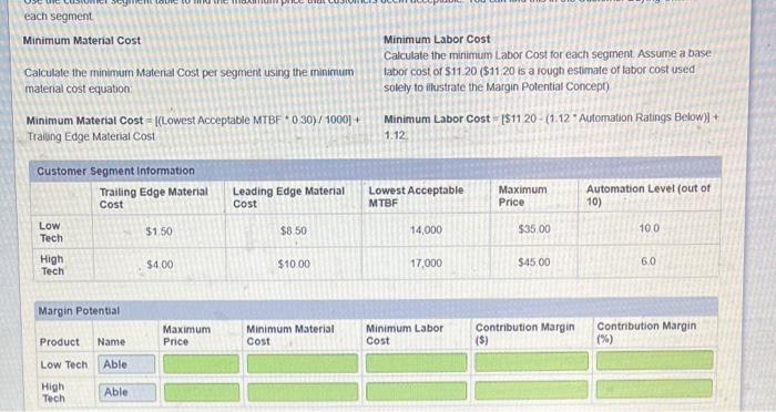 Solved each segment Minimum Material Cost Calculate the | Chegg.com