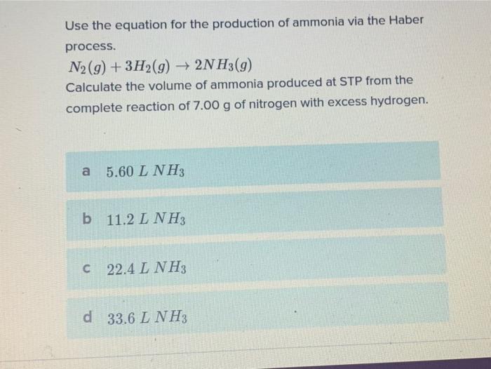Solved Use the equation for the production of ammonia via | Chegg.com