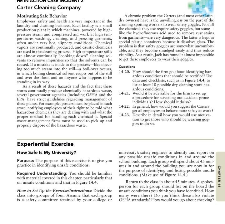 Solved Carter Cleaning Company Motivating Safe Behavior A | Chegg.com