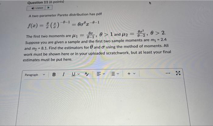 Solved A two-parameter Pareto distribution has pdf | Chegg.com