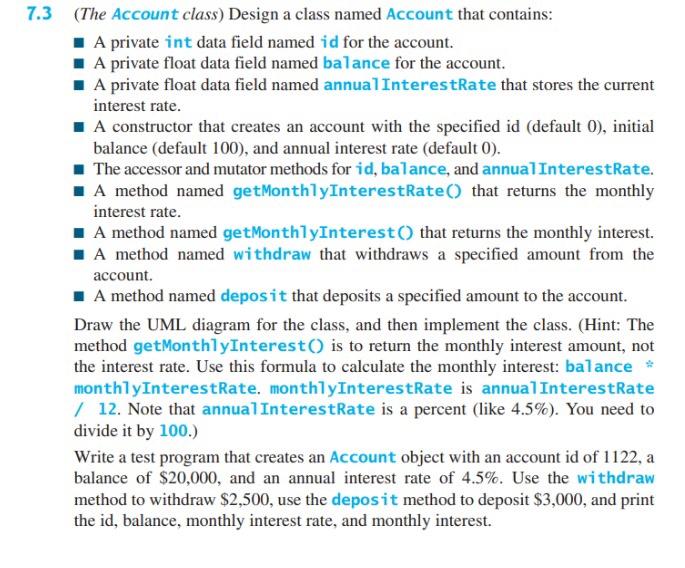 Solved (The Account class) Design a class named Account that | Chegg.com