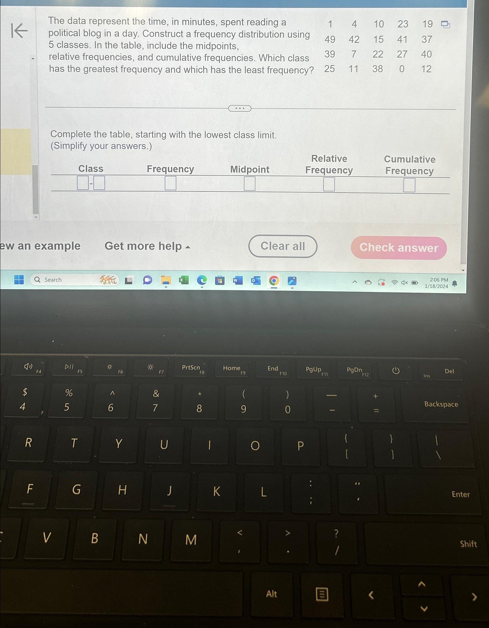 Solved The data represent the time, in minutes, spent | Chegg.com