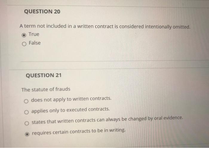 Solved QUESTION 20 A term not included in a written contract | Chegg.com
