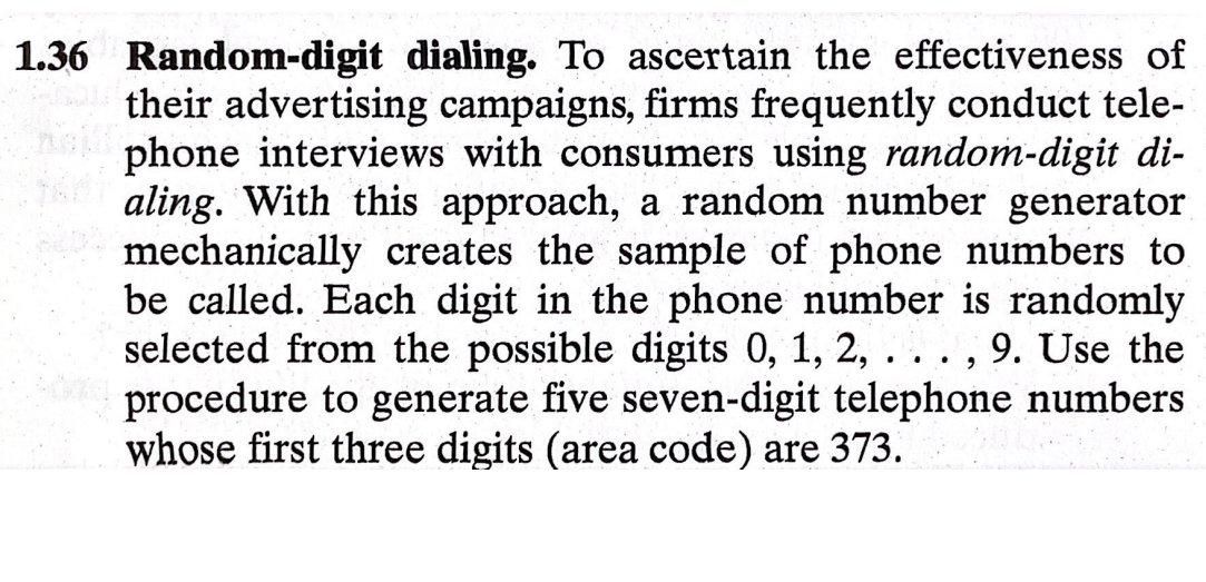 Solved 1.36 ﻿Random-digit dialing. To ascertain the | Chegg.com