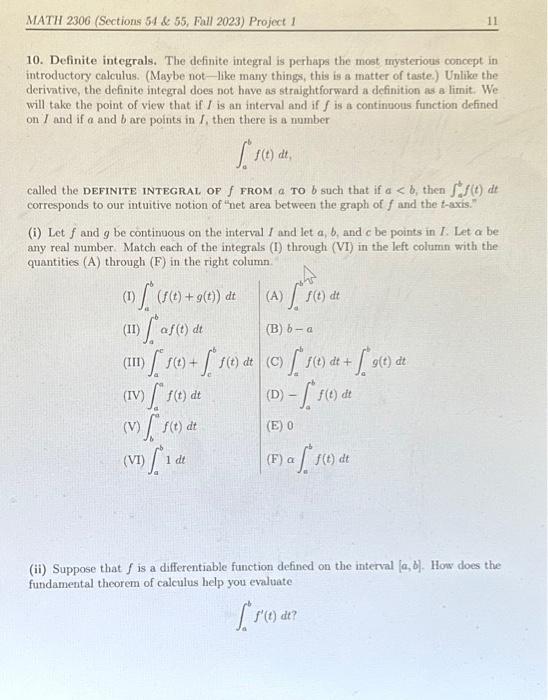 Solved 10. Definite integrals. The definite integral is | Chegg.com