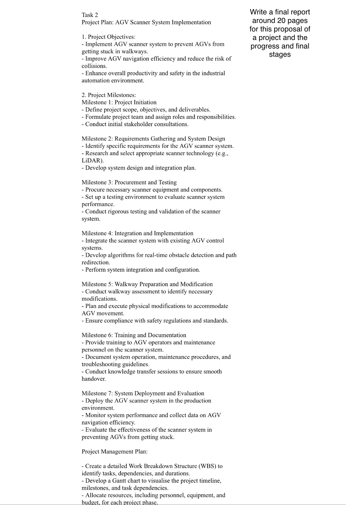 Solved Task 2Project Plan: AGV Scanner System | Chegg.com