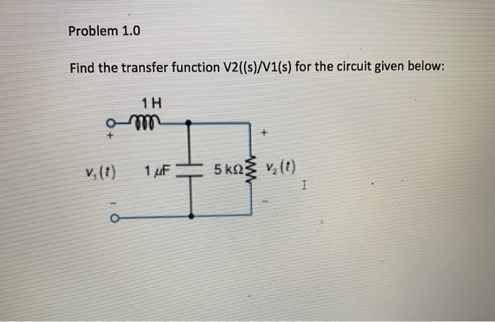 Solved Problem 1.0 Find the transfer function V2((s)/V1(s) | Chegg.com