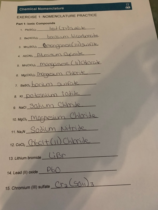 Solved Chemical Nomenclature EXERCISE 1: NOMENCLATURE | Chegg.com