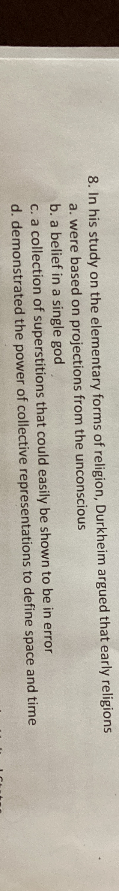 Solved In his study on the elementary forms of religion, | Chegg.com