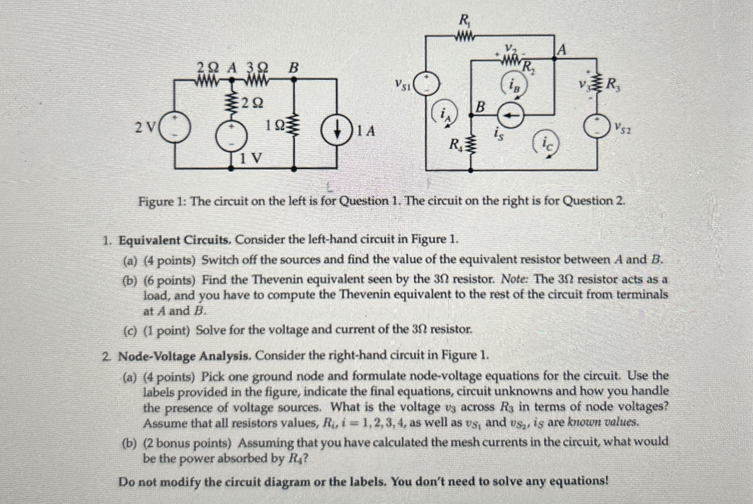 Solved Figure 1: The circuit on the left is for Question 1, | Chegg.com