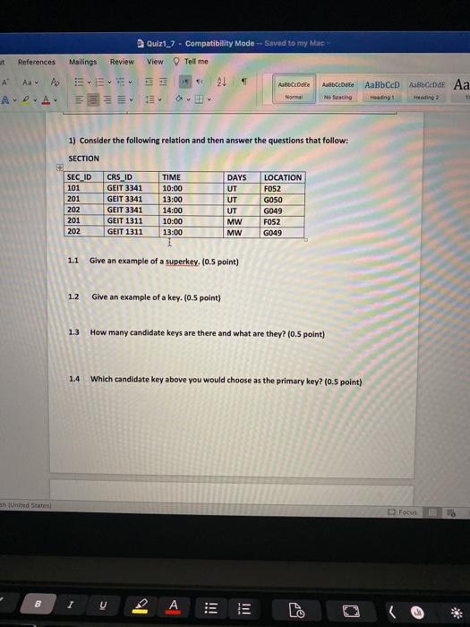 Solved Quiz1 7 Compatibility Mode Saved To My Mac Ut