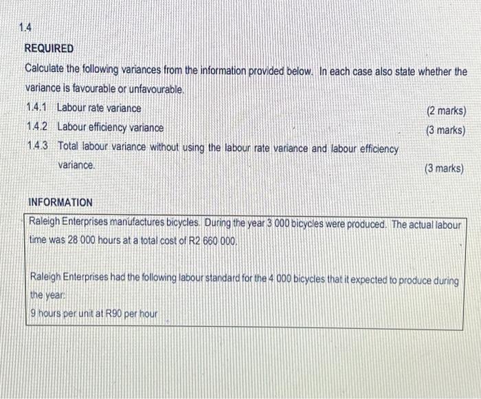 Solved REQUIRED Calculate the following variances from the | Chegg.com
